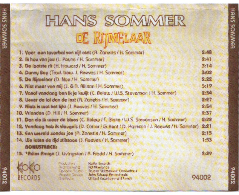 Hans Sommer De Rijmelaar : Back | CD Covers | Cover Century | Over 1. ...